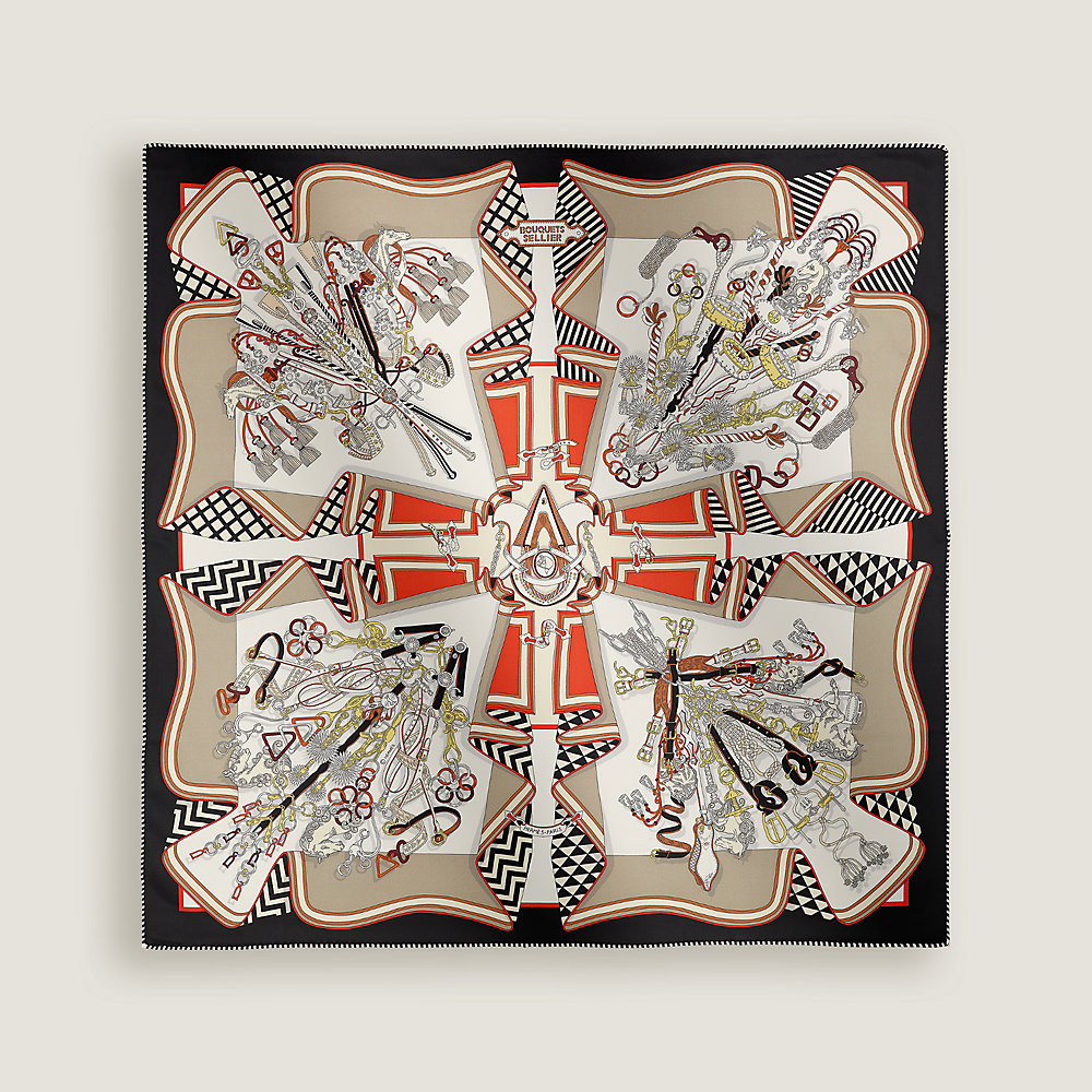 Bouquets Sellier scarf 70 - Beige | Hermès UK